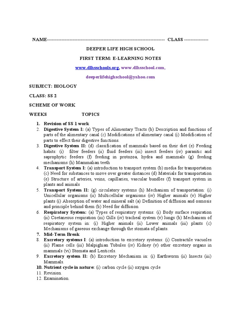 Biology SS2 1ST Term E-Notes | PDF | Artery | Heart Valve