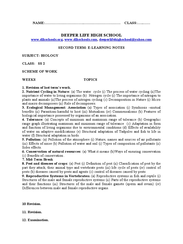 Biology SS2 2ND Term E-Notes | PDF | Parasitism | Ecological Niche