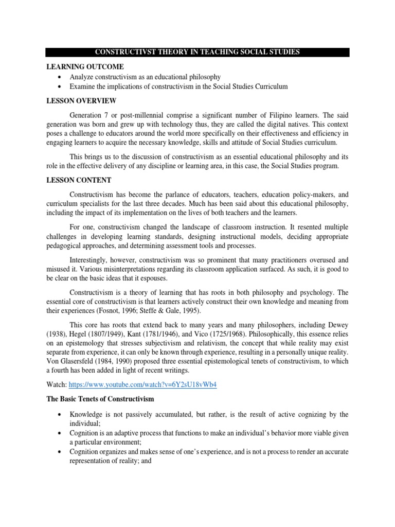 Understanding Constructivism: Examining the Implications of a Constructivist Approach to ...