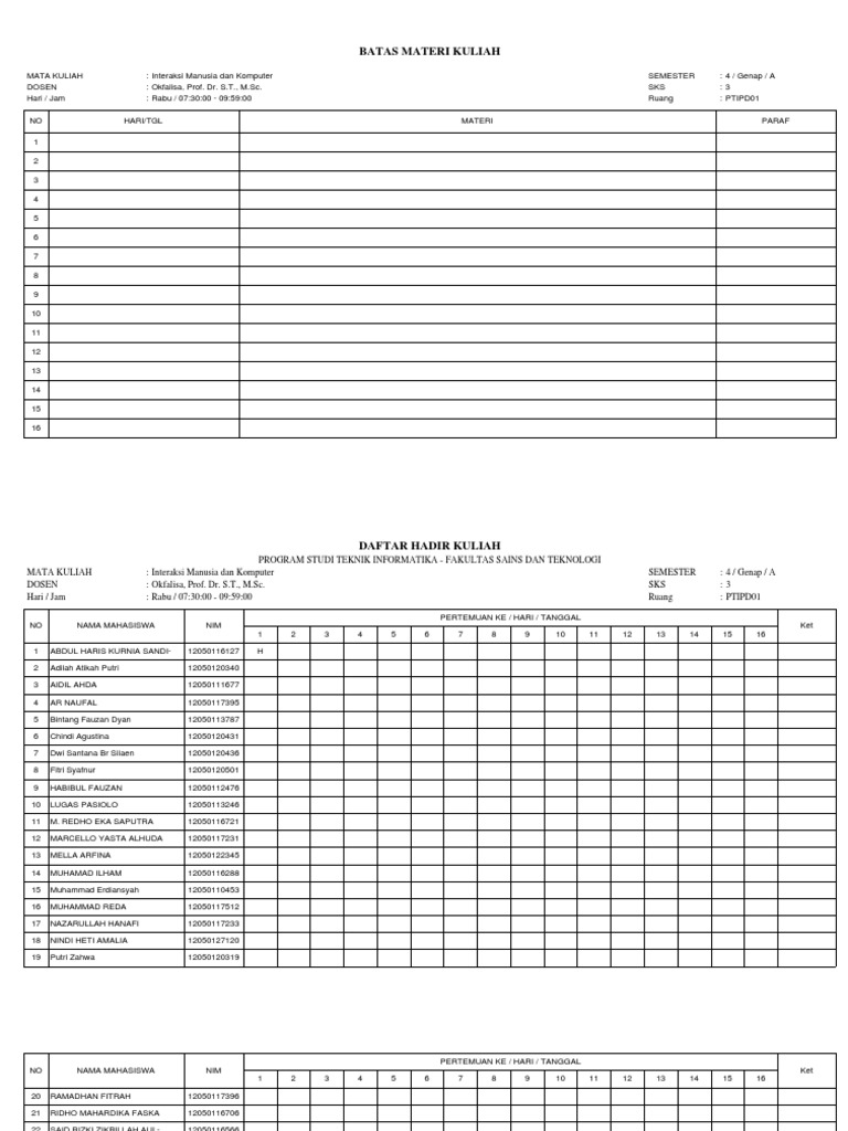 Form Absen Kelas - 20212-TIF-001 - TEKNIK INFORMATIKA | PDF