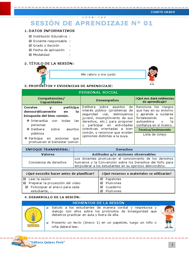Parte 1 - Sesiones de Aprendizaje - Experiencia de Aprendizaje IX - Editora Quipus Perú | PDF ...
