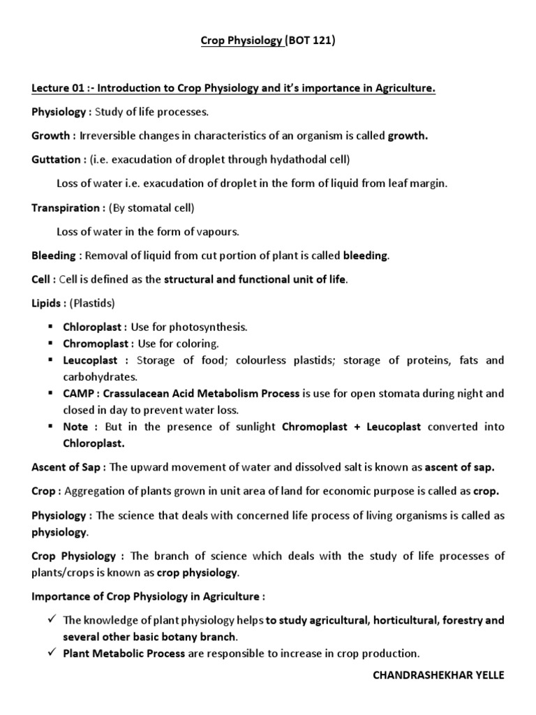 BOT 121 Printed Notes | PDF | Cellular Respiration | Photosynthesis