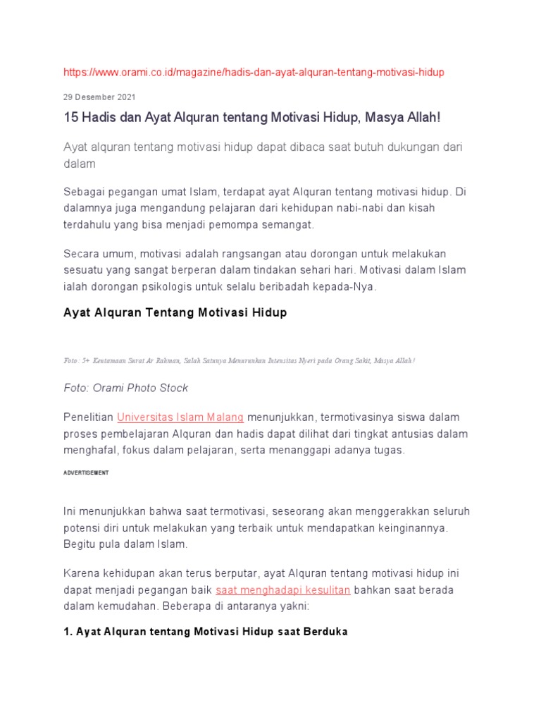 Artikel Motivasi Perspektif Al Quran Dan Hadis | PDF