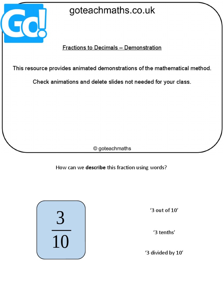 Fractions To Decimals Demonstration | PDF | Decimal | Numbers