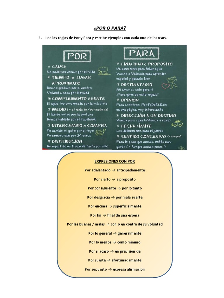Por o para - Actividades Bamba | PDF | Artes del Lenguaje y ...