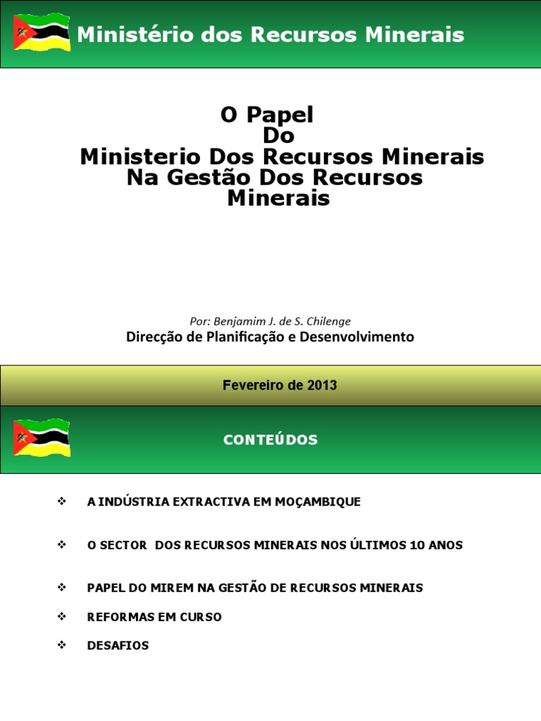 Presentation - O Papel Do Ministerio Dos Recursos Minerais Na Gestão ... Presentation - O Papel Do Ministerio Dos Recursos Minerais Na Gestão ...