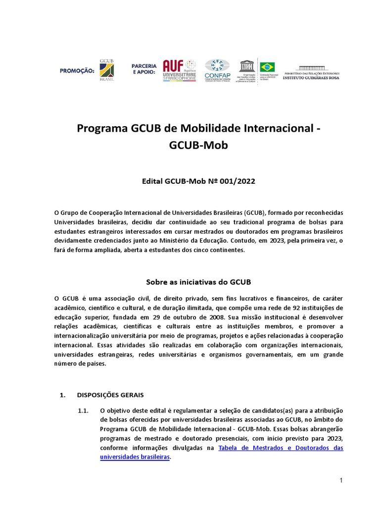 Edital GCUB-Mob 2025: Bolsas de Estudo | PDF | Mestrado | Visto para viagem