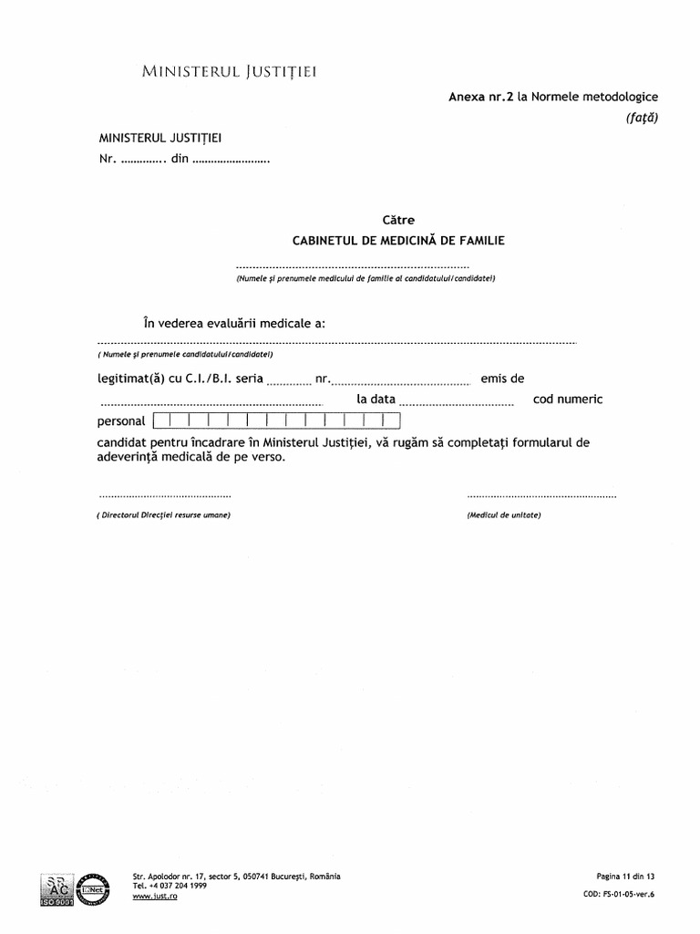 Anexa 5b ADEVERINTA MEDICALA Medic de Familie | PDF