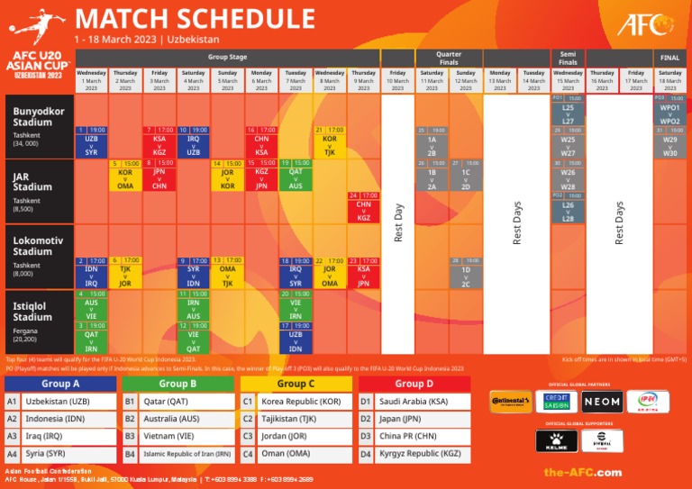 AFC U20 Asian Cup 2023 Match Schedule | PDF | Association Football ...