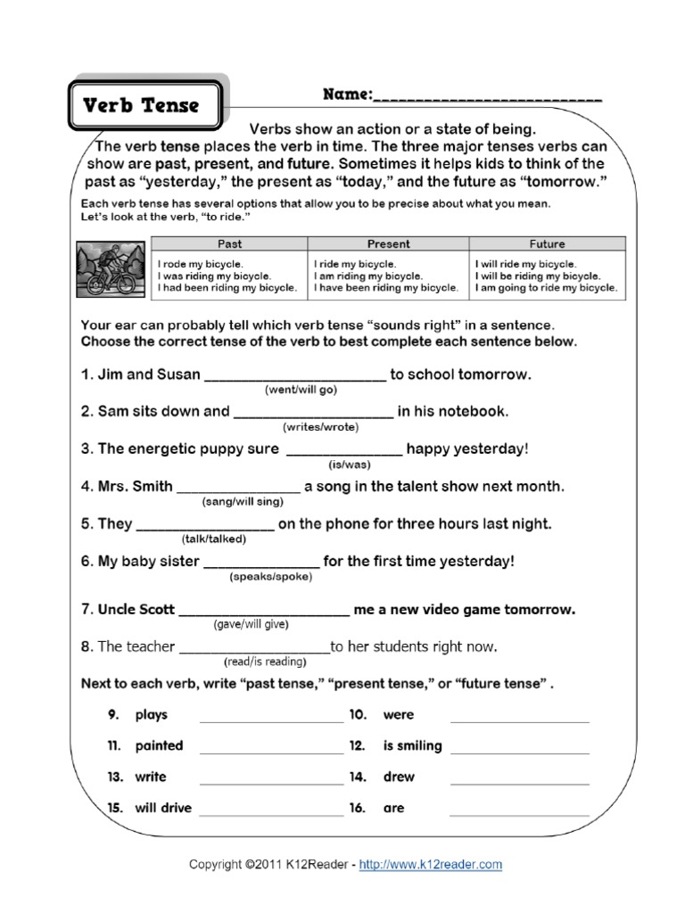 Verb Tense Worksheets | PDF