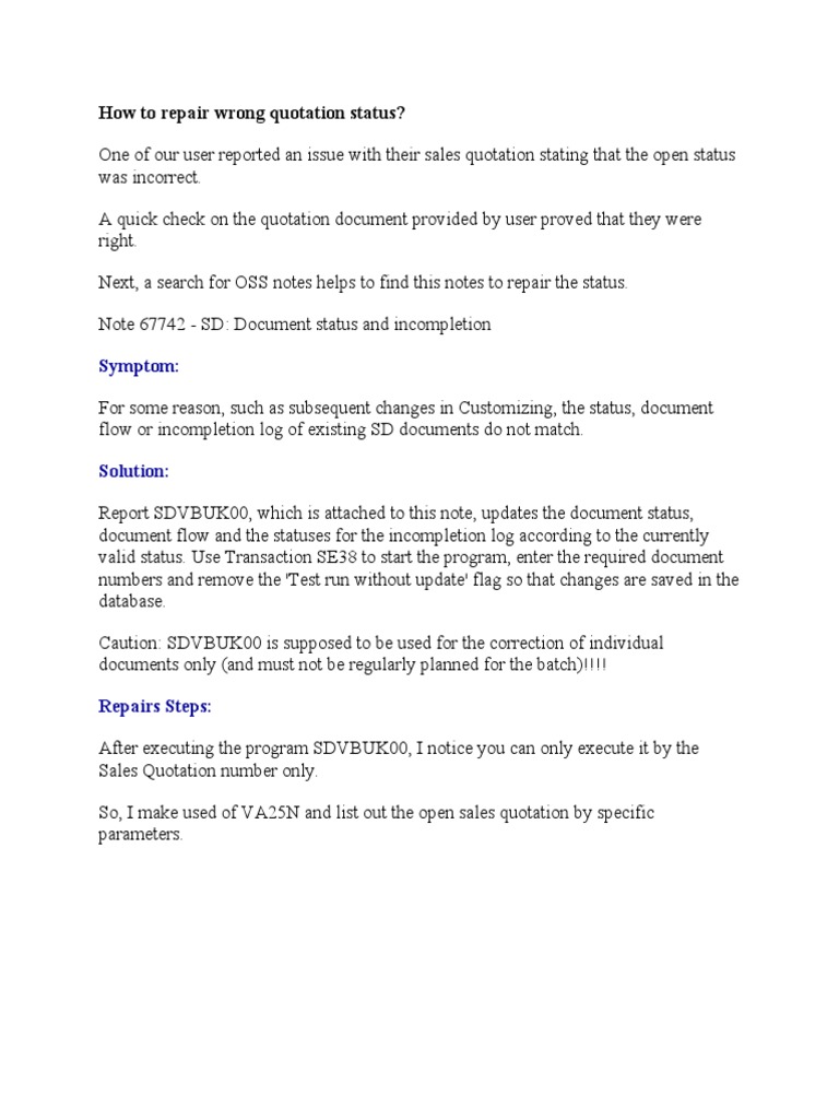 How To Repair Wrong Quotation Status | PDF | Computers | Technology ...