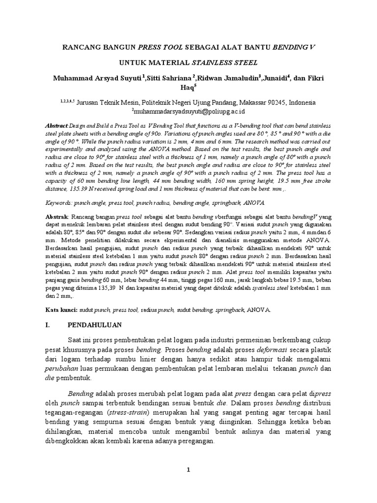 Jurnal Rancang Bangun Press Tool Bending V | PDF
