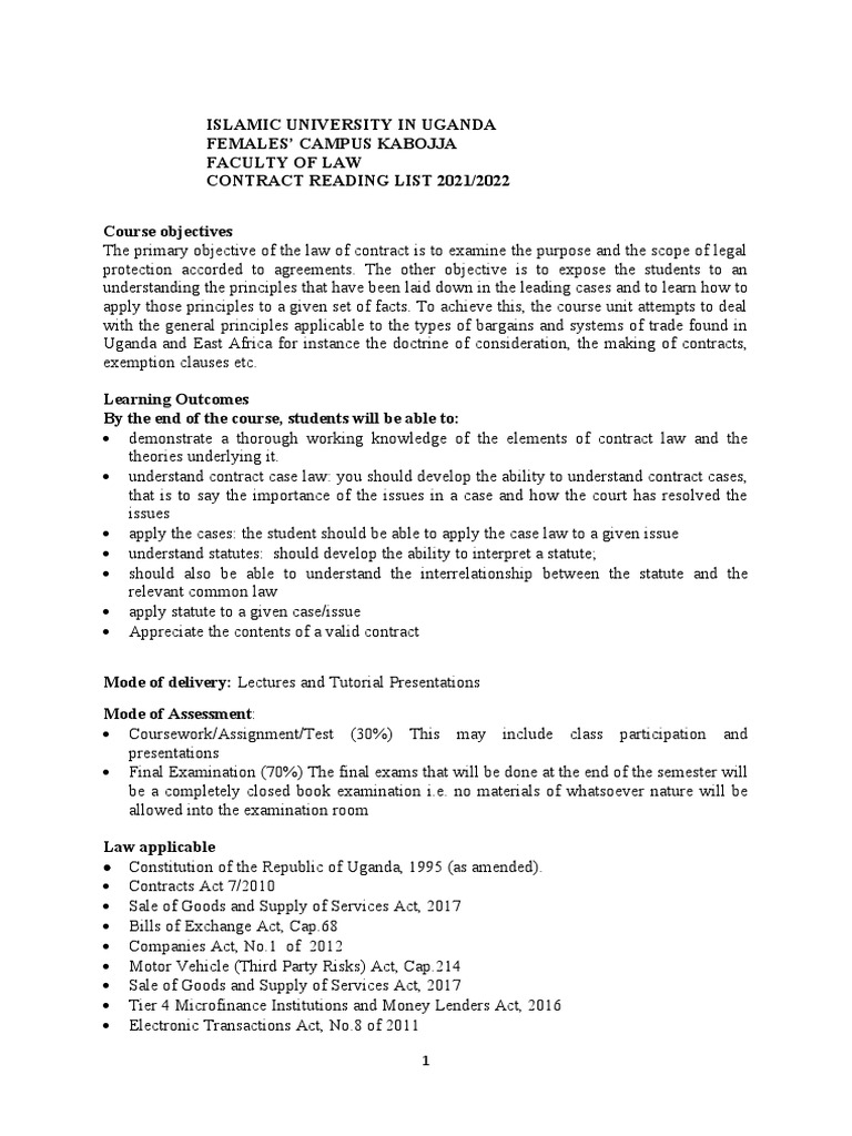 Contract 1 Reading List | PDF | Consideration | Business Law