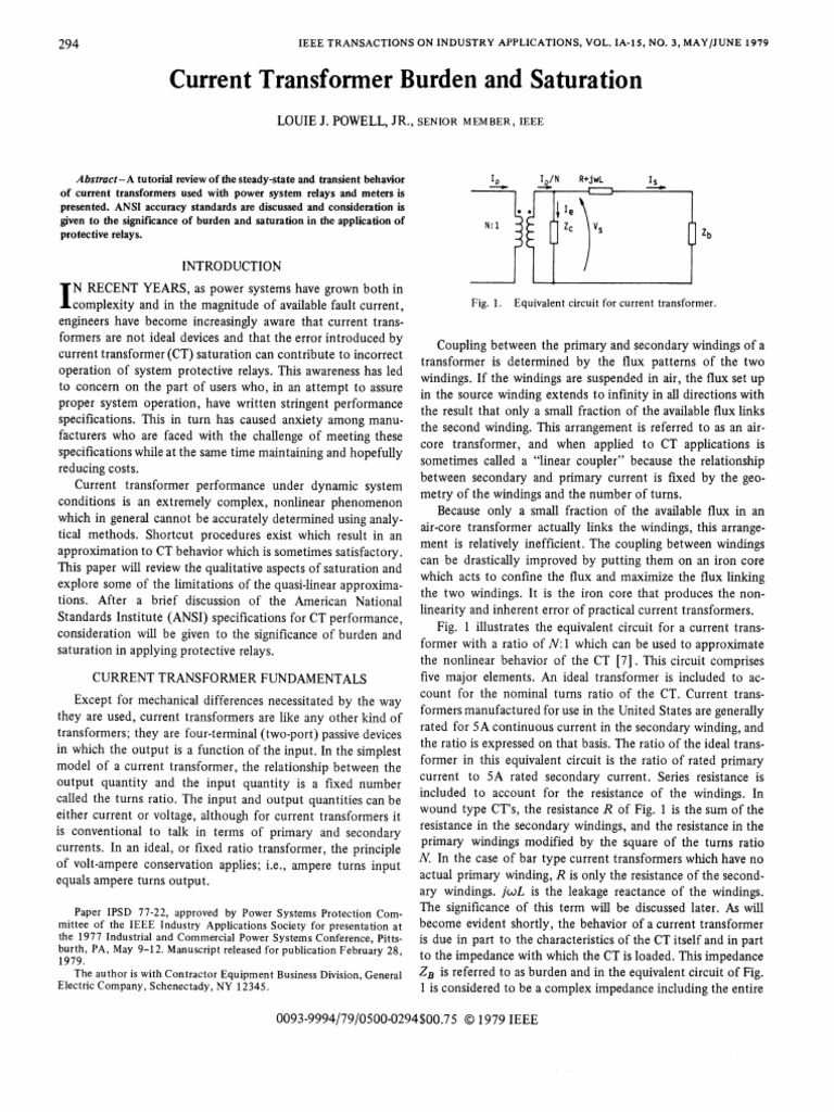 Current Transformer Burden and Saturation | PDF | Transformer ...