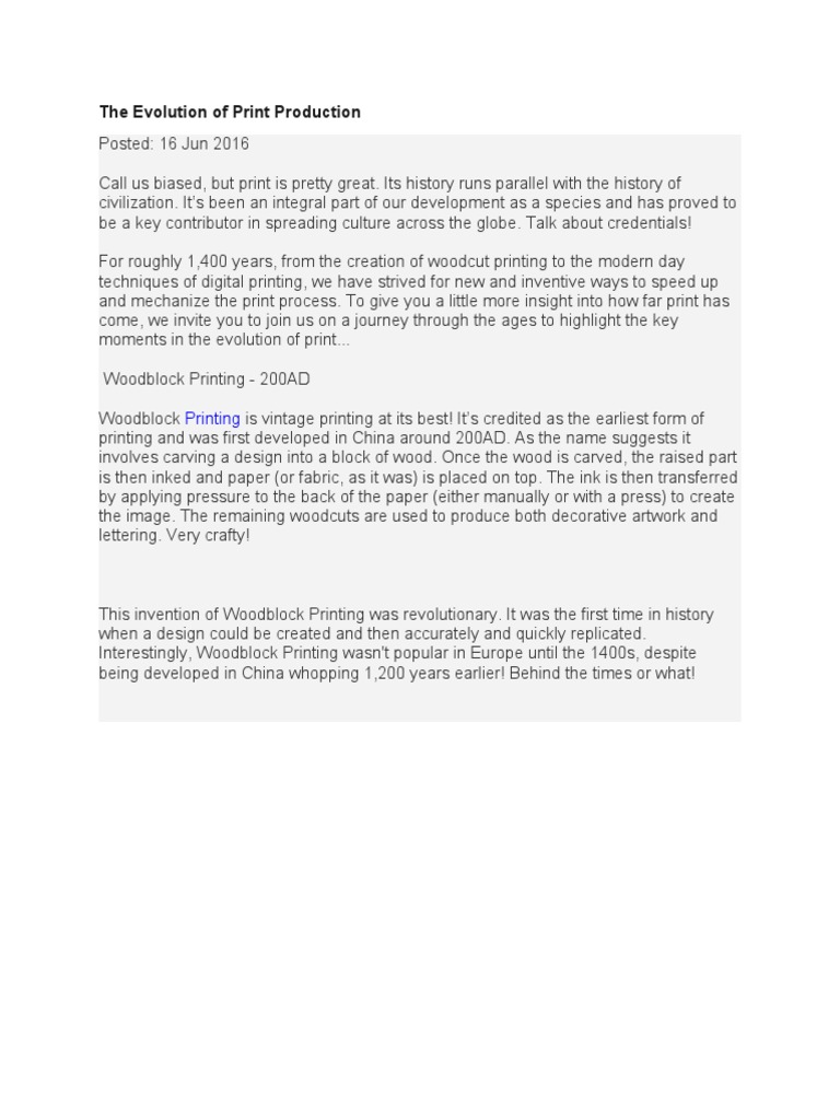 The Evolution of Print: Key Stages in Printing History | PDF | Printing ...