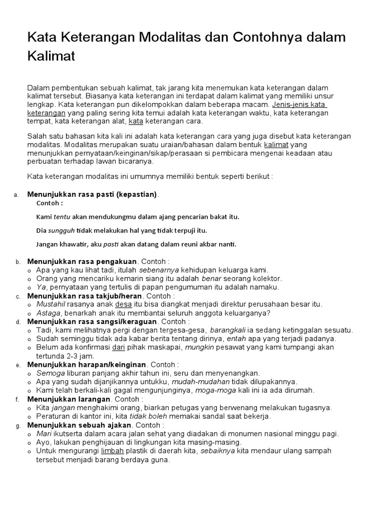Kata Keterangan Modalitas Dan Contohnya Dalam Kalimat | PDF