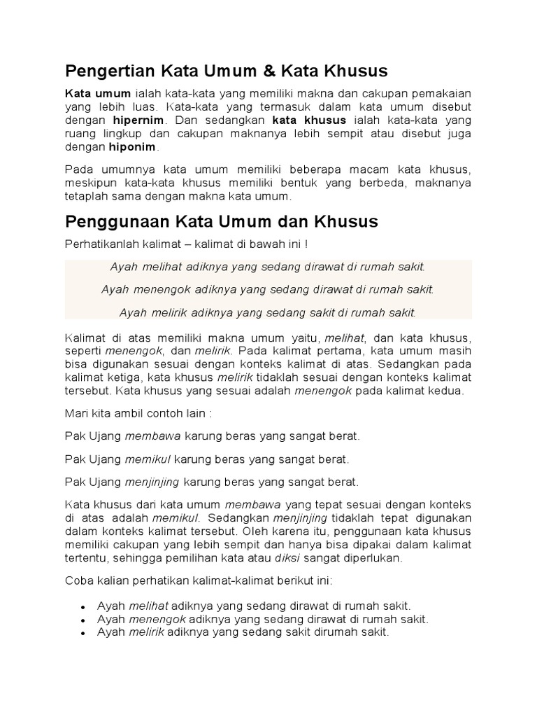 Pengertian Kata Umum Dan KAta Khusus | PDF