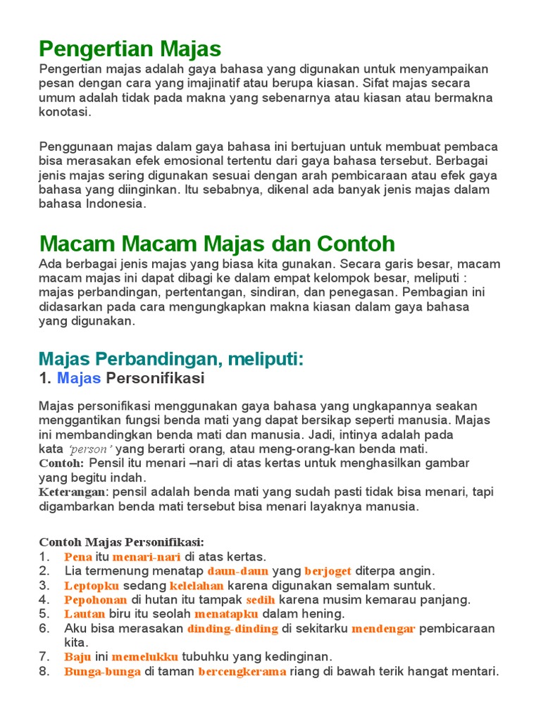 Pengertian Majas Dan Contohnya | PDF
