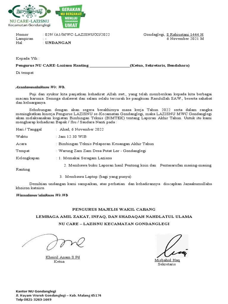 AGENDA RAPAT PENGURUS LAZISNU | PDF