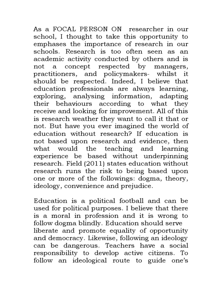 As A FOCAL PERSON ON Researcher in Our School | PDF
