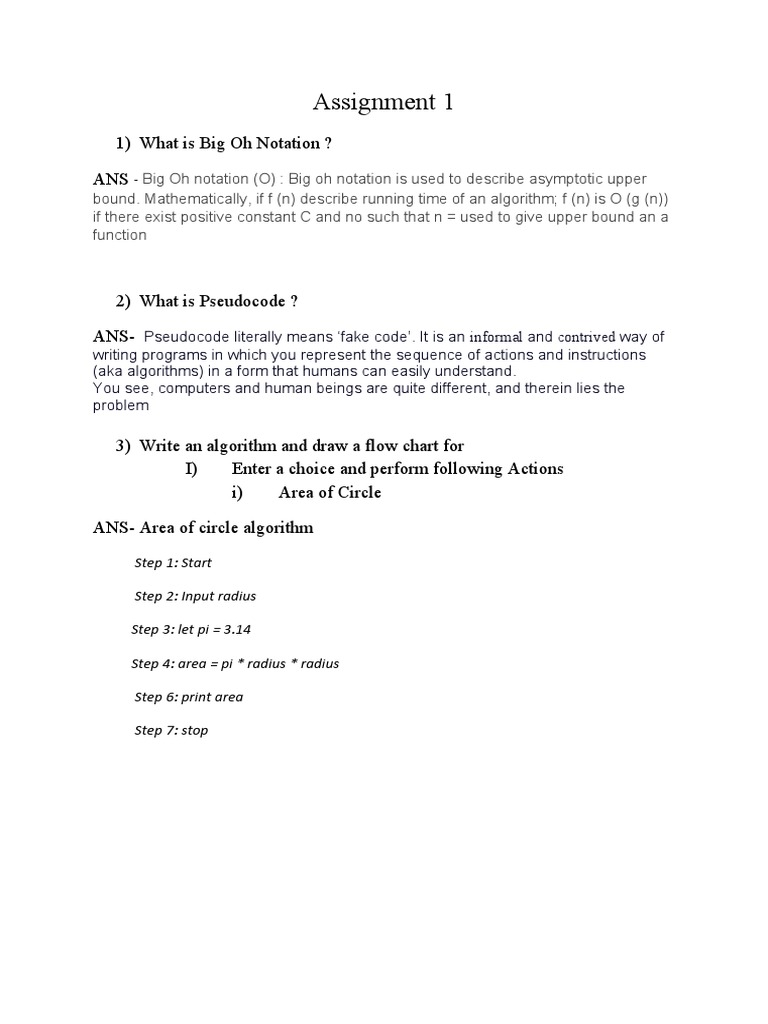 Big Oh Notation Pseudocode Algorithms For Area Calculations Arrays Computer Block Diagram 