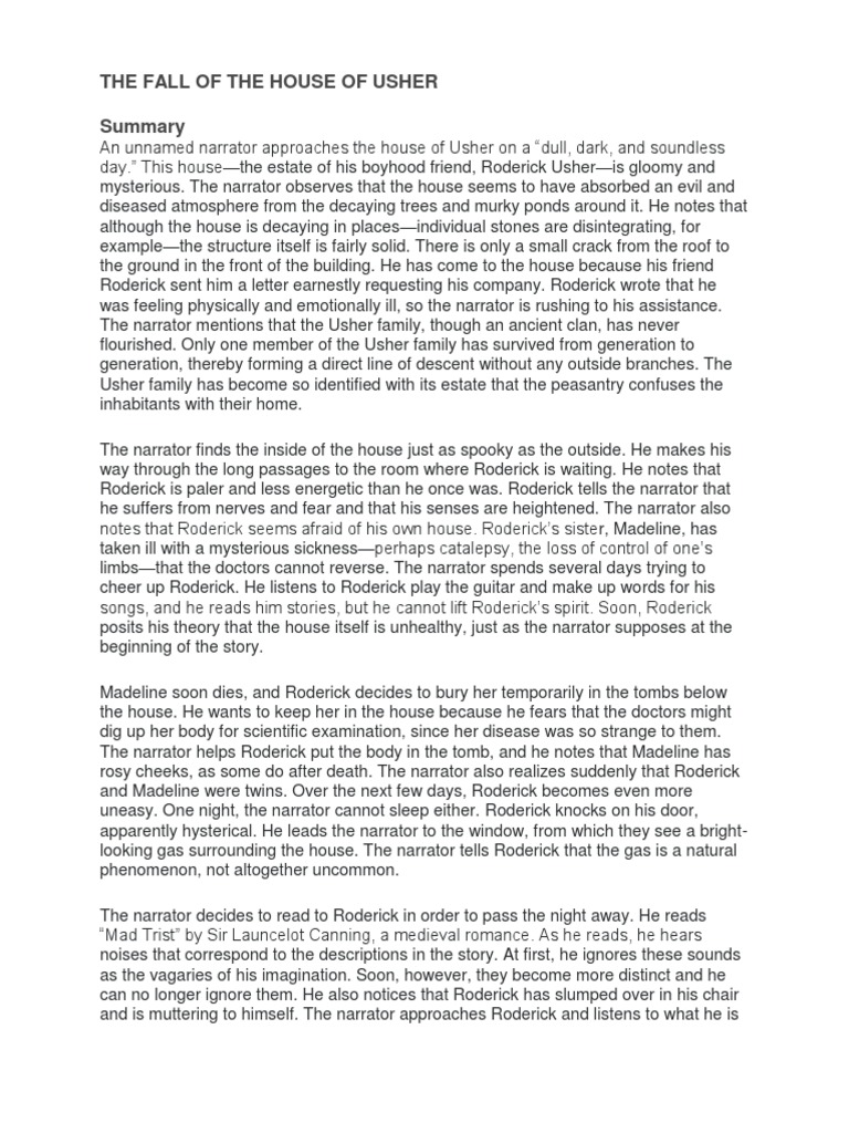 The Fall of The House of Usher - Summary | PDF