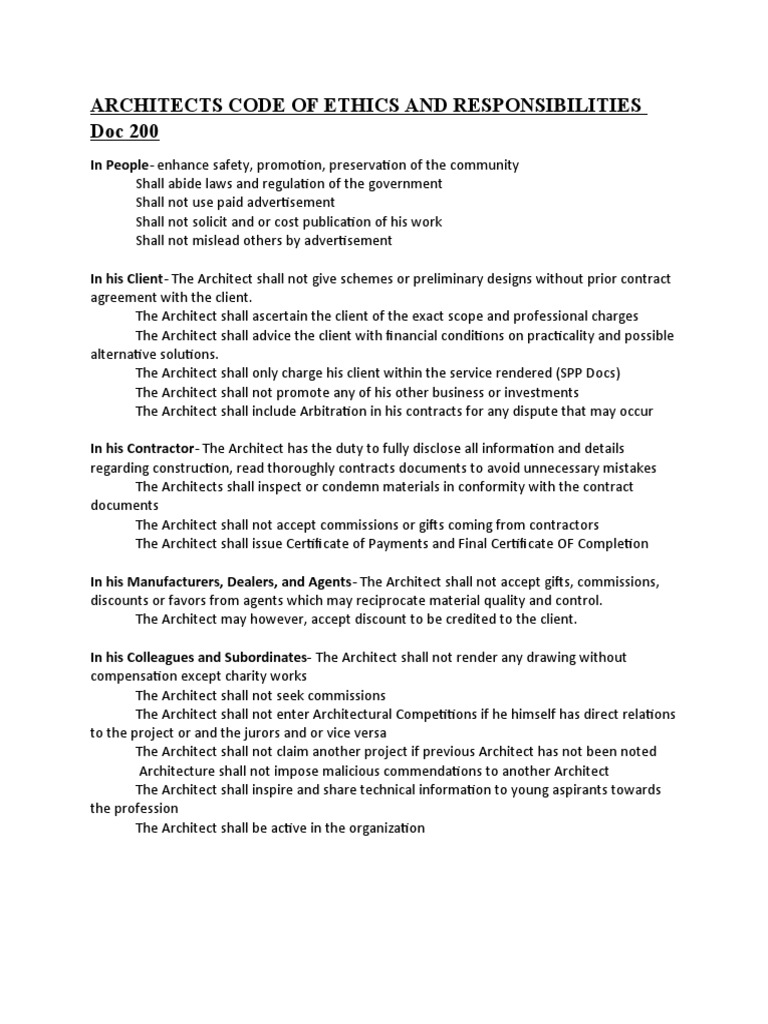 Architect's Code of Ethics and Fees Guide | PDF | Specification ...