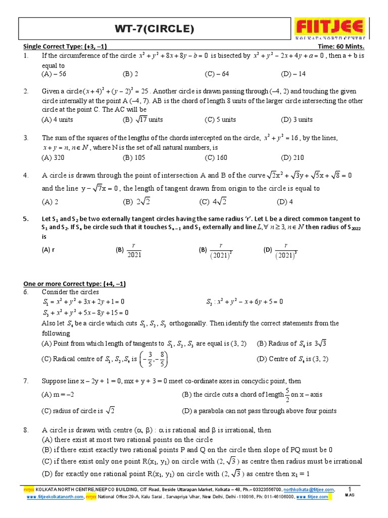 WT 7 (Circle) | PDF | Circle | Elementary Geometry