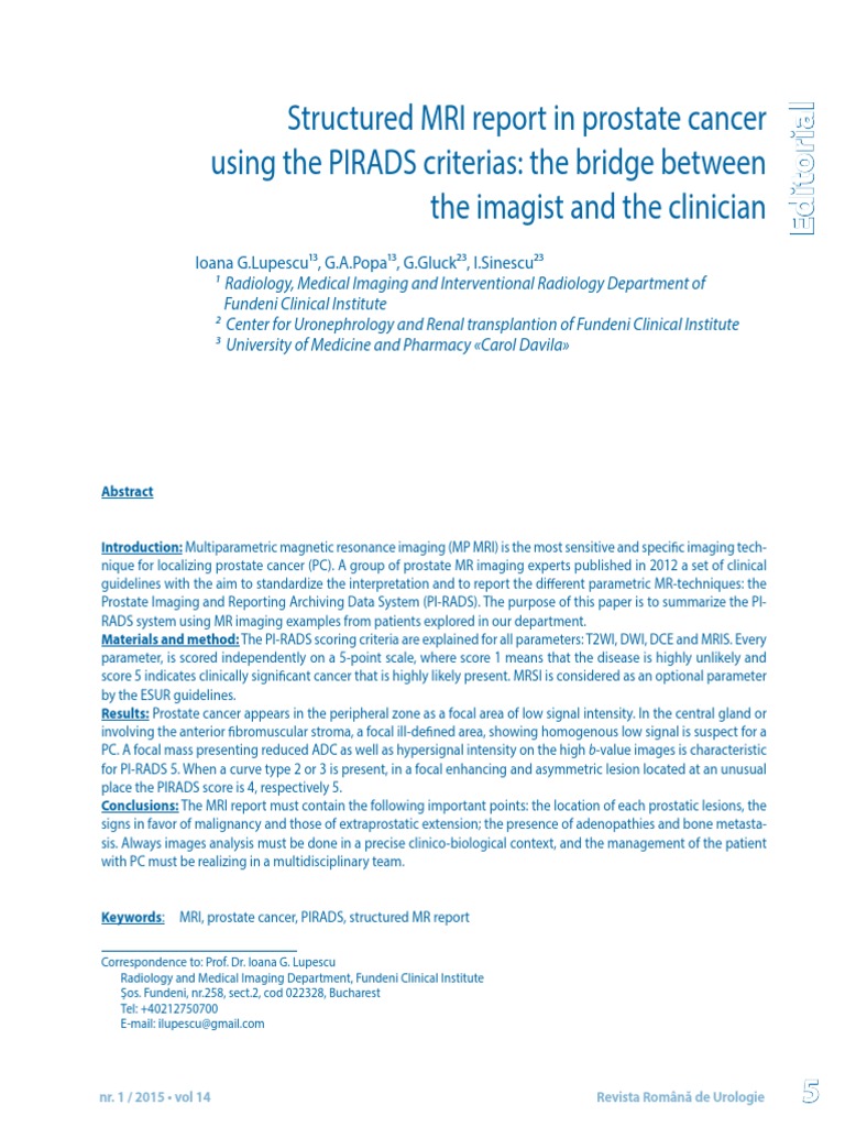 Structured MRI Report in Prostate Cancer Using The PIRADS Criterias The ...