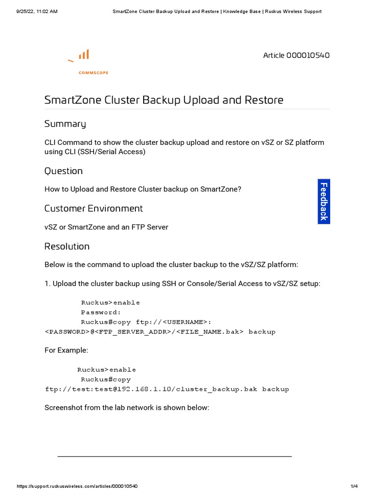 SmartZone Cluster Backup Upload and Restore _ Knowledge Base _ Ruckus Wireless Support | PDF ...