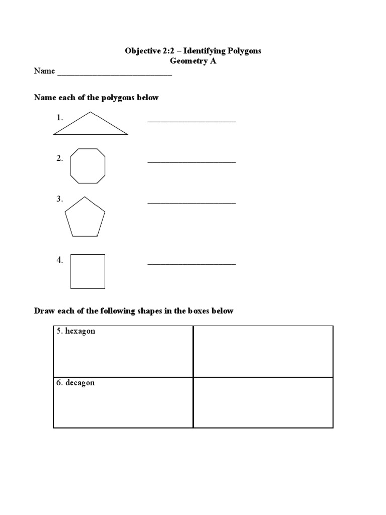 Objective 2.2 - Naming Polygons - Worksheet | PDF