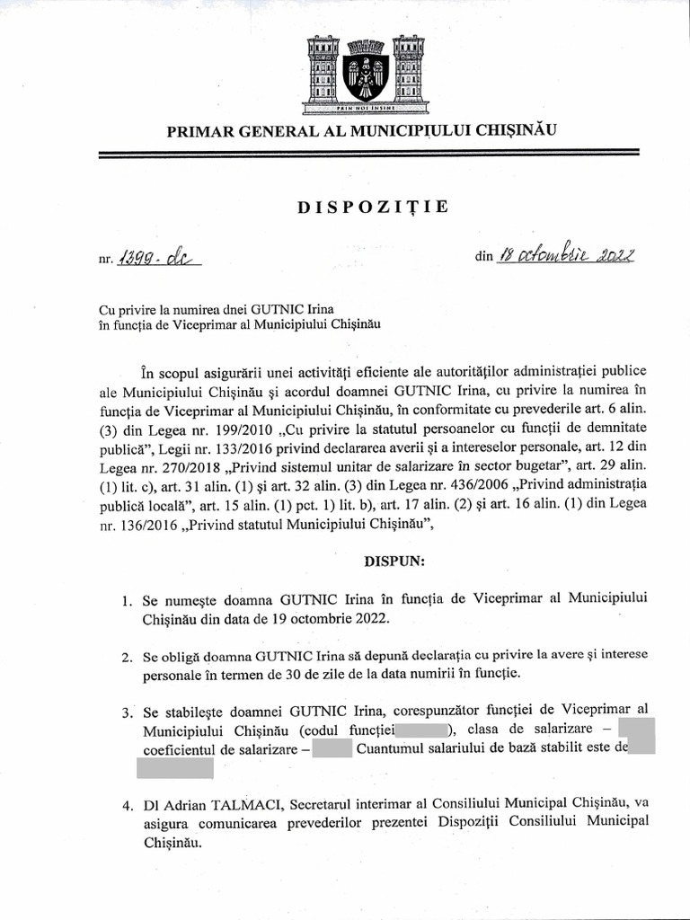 Dispozitie Irina Gutnic | PDF