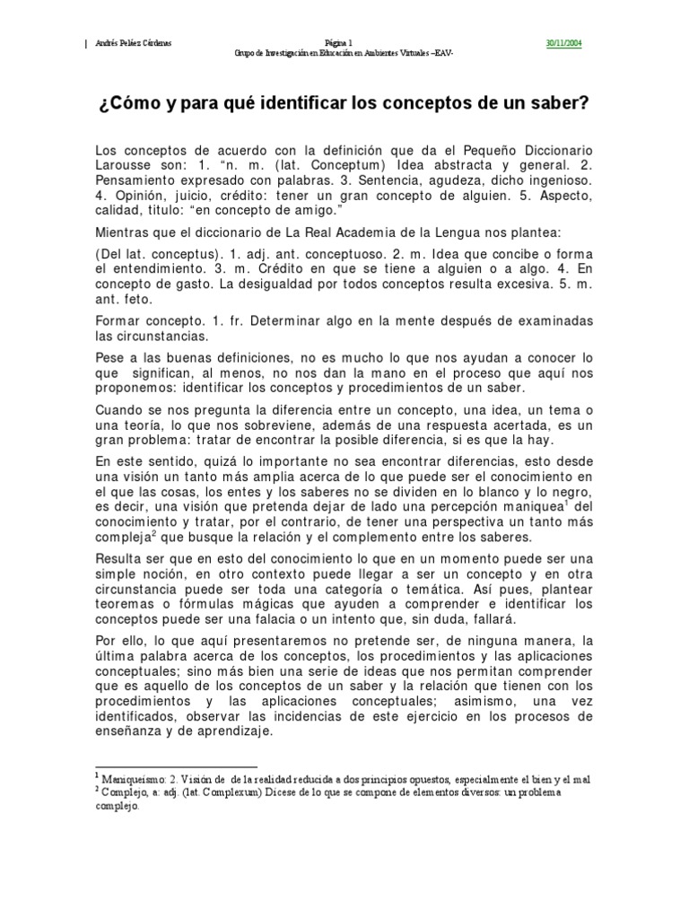 Identificación de Conceptos en Saberes | PDF | Conocimiento | Concepto
