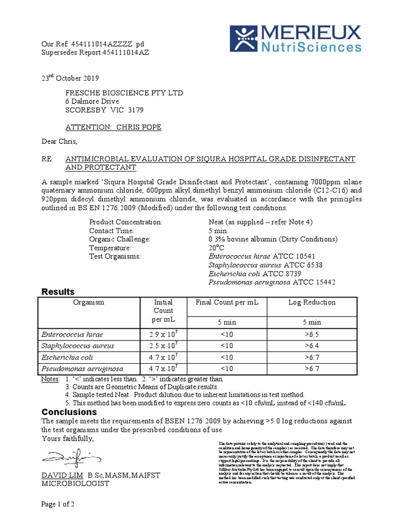 Hospital Grade Disinfectant Lab Test | PDF | Disinfectant | Colony ...