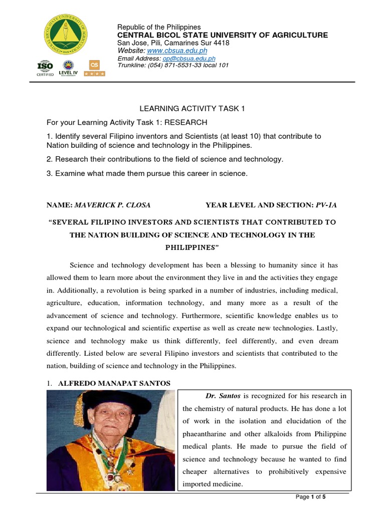 Closa, Maverick P. - Pv1a - Week4 - Learning Activity Task 1 | PDF ...