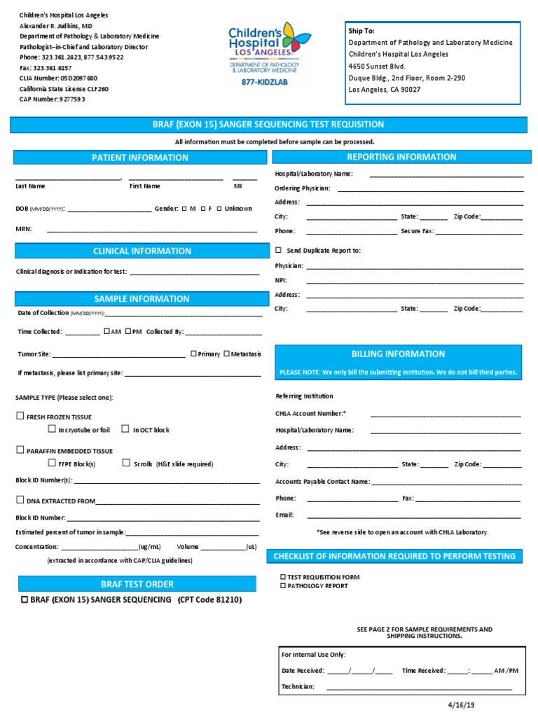 Pathology Test Requisition Form | PDF | Pathology | Medical Laboratory