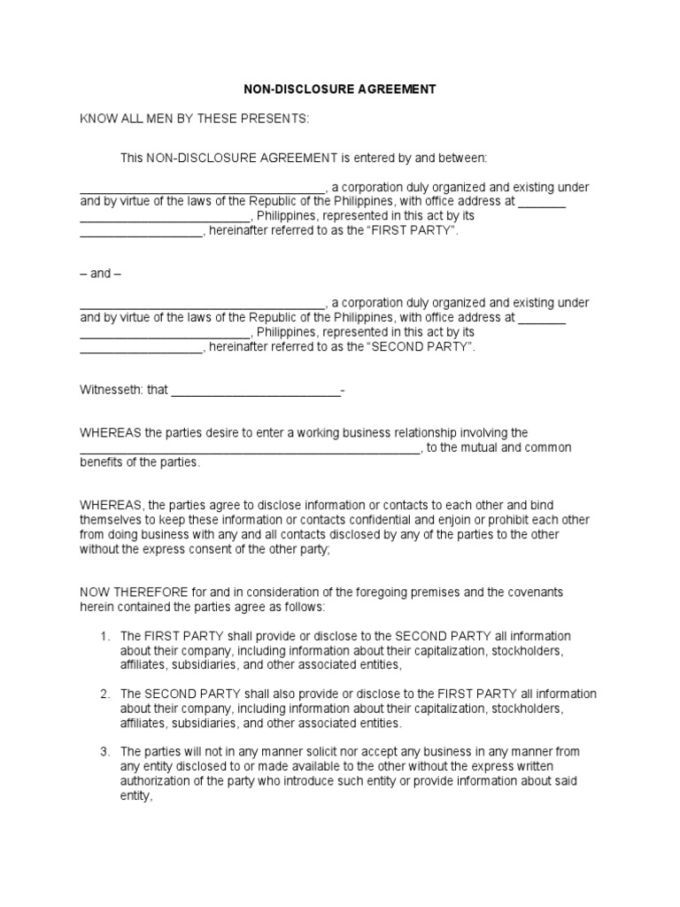 Draft Non Disclosure Agreement Version1 | PDF | Non Disclosure ...