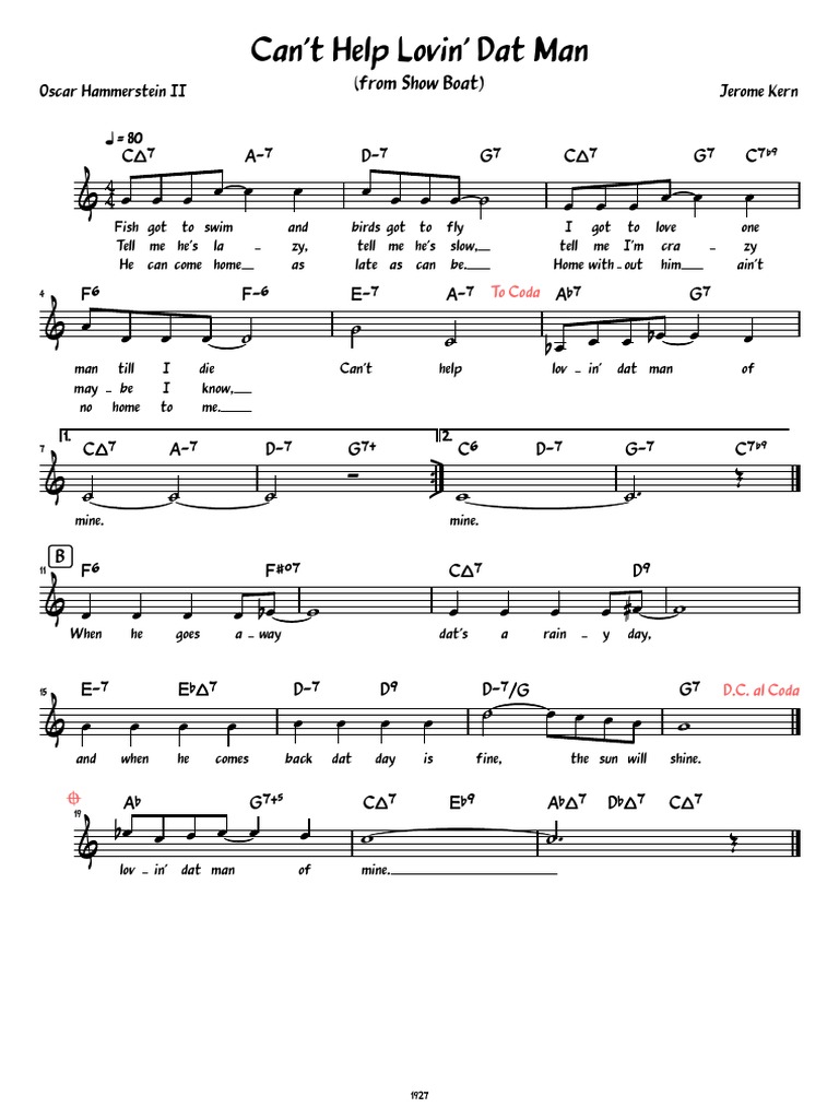 Cant Help Lovin Dat Man Lead Sheet With Lyrics Pdf Musical Theatre
