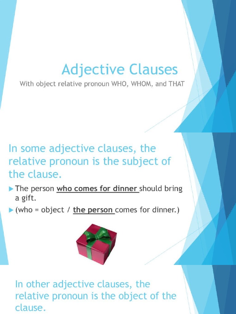 Adjective Clauses With Object Relative Pronouns | PDF