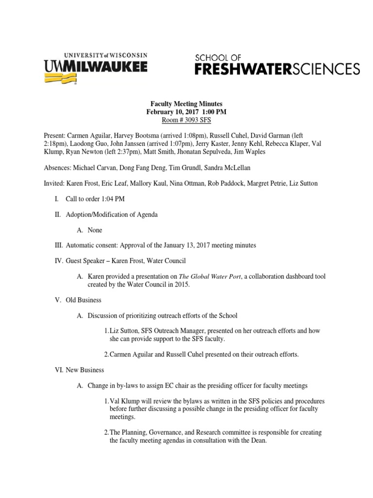 Printable Faculty Meeting Minutes | PDF | Thesis | Academia