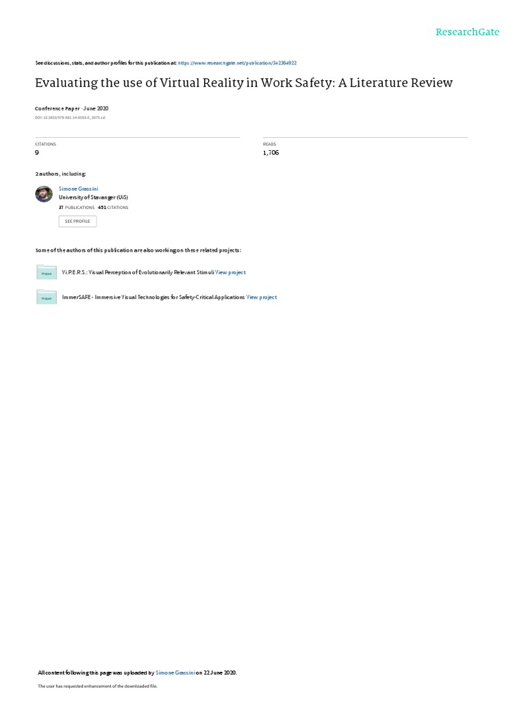 Evaluating The Use of Virtual Reality in Work Safety: A Literature Review | PDF | Virtual ...