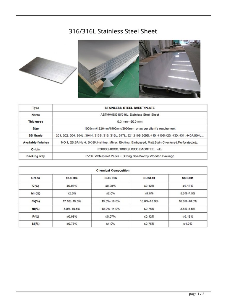 316316l Stainless Steel Sheet | PDF