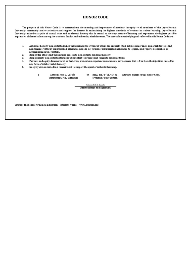 Honor Code | PDF | Wellness