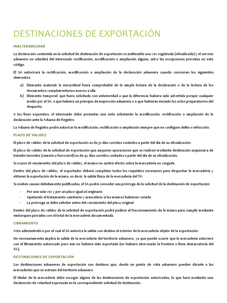 Destinaciones de Exportación | PDF | aduana | Exportaciones