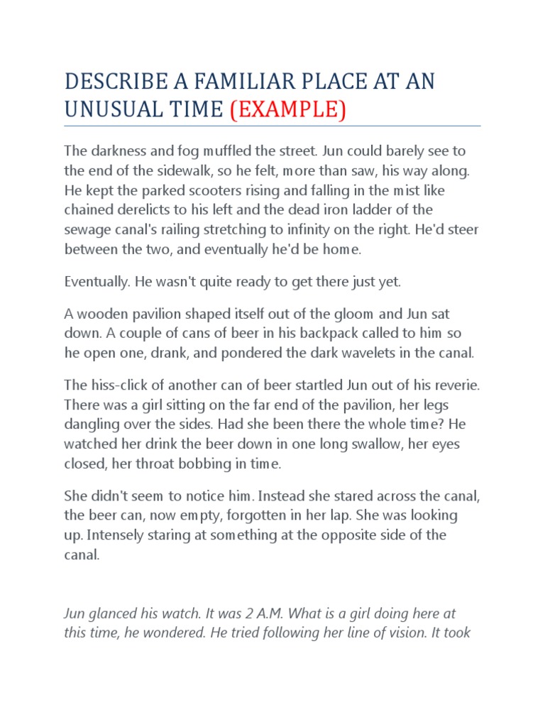 Describe A Familiar Place at An Unusual Time - Example | PDF