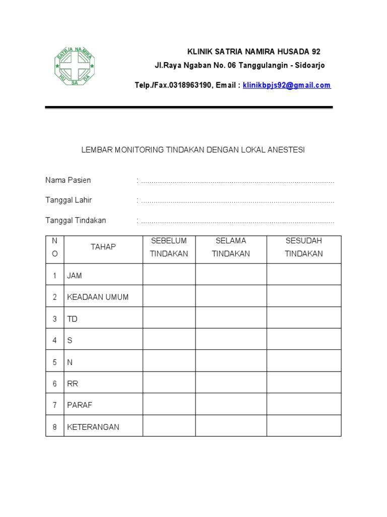 8.3 Lembar Monitoring Tindakan Dengan Lokal Anestesi (Implementasi) | PDF