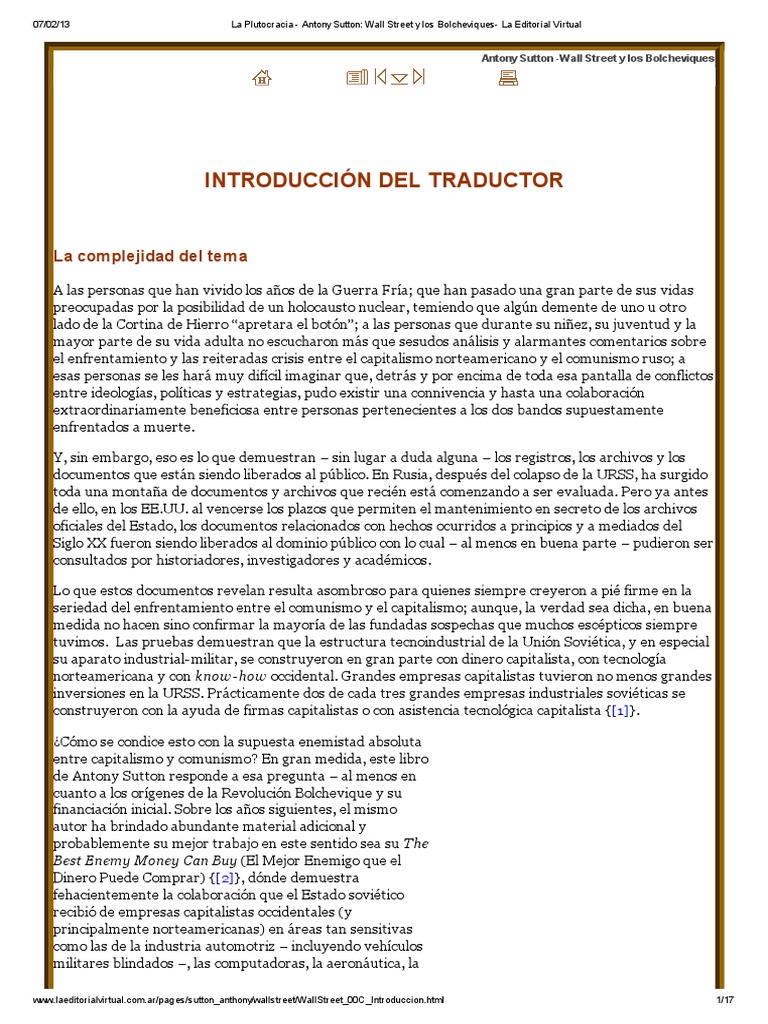 Antony Sutton - Wall Street y Los Bolcheviques | PDF | Vladimir Lenin ...