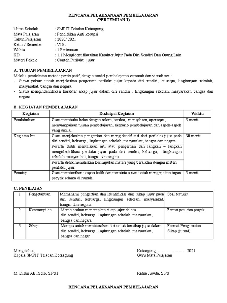 RPP Pak Kelas 7 | PDF