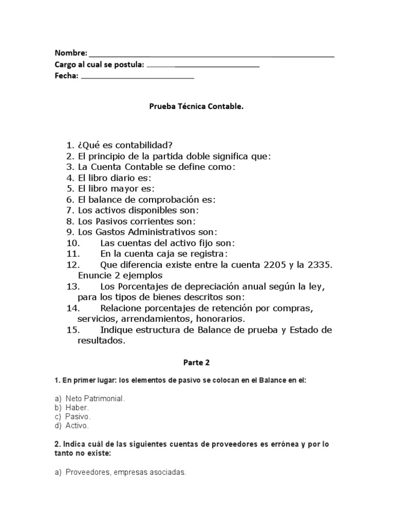 Prueba Contable | PDF | Contabilidad | Hoja de balance