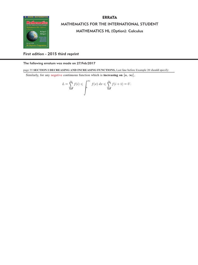 Calculus Textbook Errata | PDF | Mathematical Analysis | Mathematics